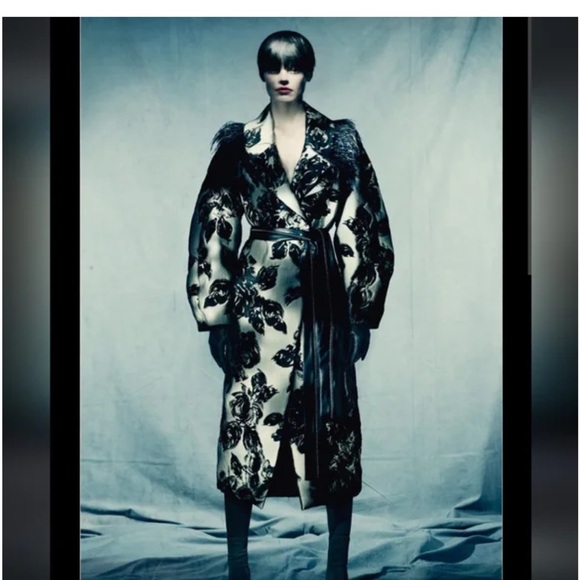 Zara | Jackets & Coats | Zara Atelier Black Shadow Coat Ostrich Floral ...